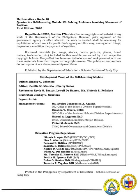 Solving Problem Involving Measures Of Position Pdf