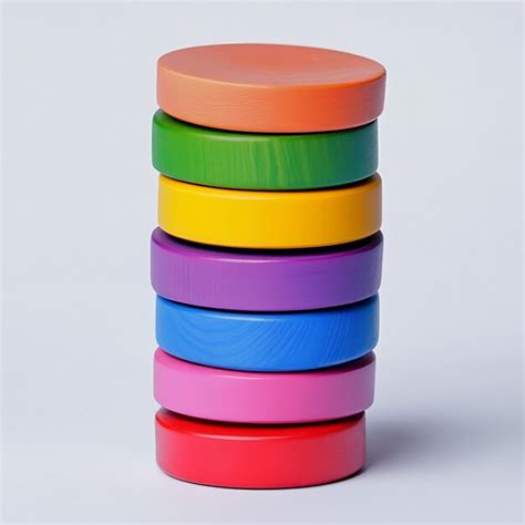 Stack Of Colorful Wooden Circles On White Background Premium Ai