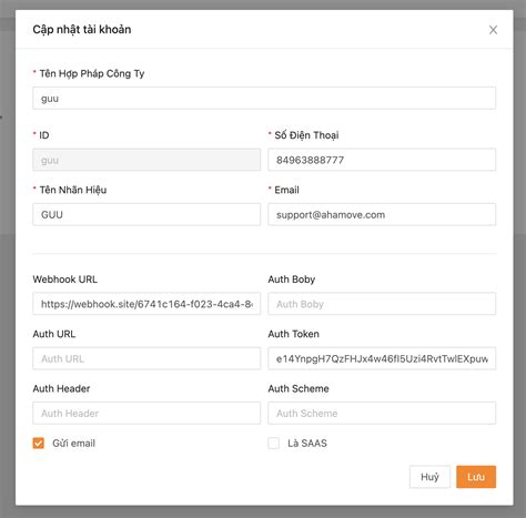 Tài khoản tích hợp Ahamove Developers