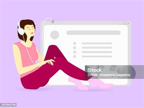 백인 여자는 미디어 플레이어에서 음악을 듣고 벡터 일러스트 레이 션 T 셔츠에 대한 스톡 벡터 아트 및 기타 이미지 T 셔츠