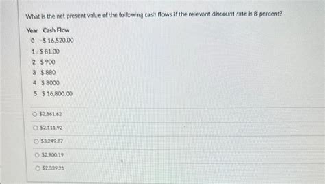 solved what is the net present value of the following cash