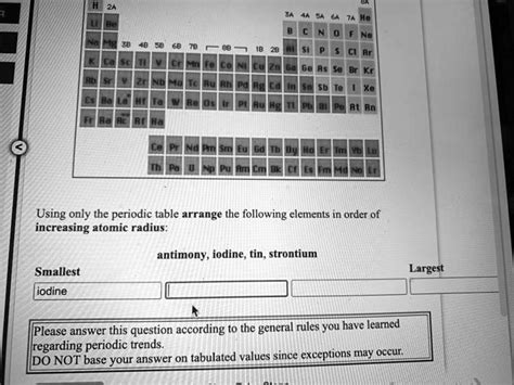 solved using only the periodic table arrange the following elements
