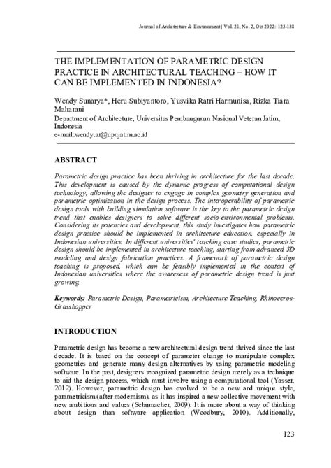Pdf The Implementation Of Parametric Design Practice In Architecture