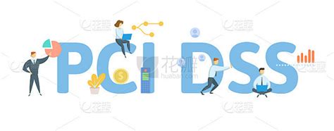 pci dss，支付卡行业数据安全标准。概念与关键字，人和图标。平面向量插图。孤立在白色的。