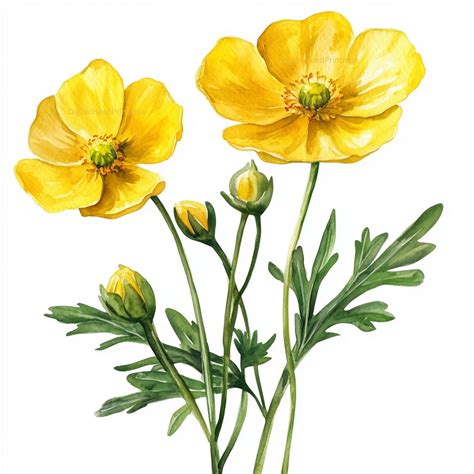 24 Watercolor Buttercup Clipart Yellow Wildflower Rustic Floral Png