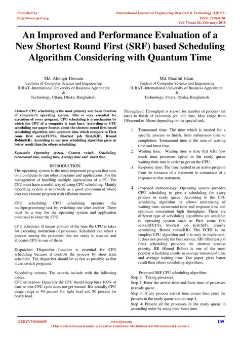 Pdf An Improved And Performance Evaluation Of A New Shortest Round First Srf Based
