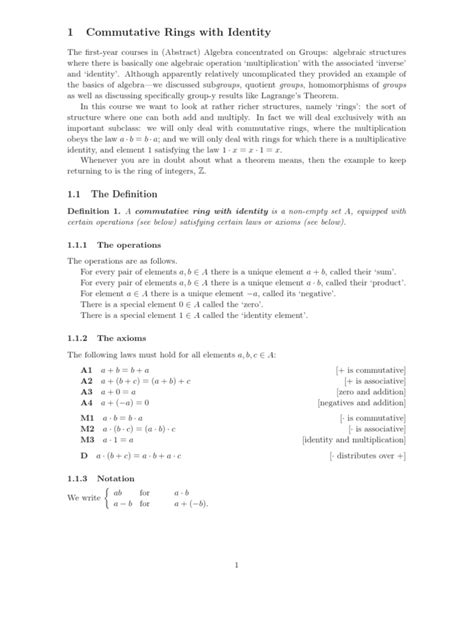 1 commutative rings with identity 1 1 the definition pdf ring
