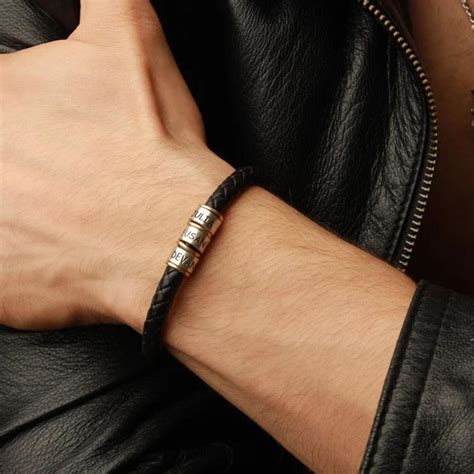 Mens Leather Bracelet With Custom Beads Zumra Jewels