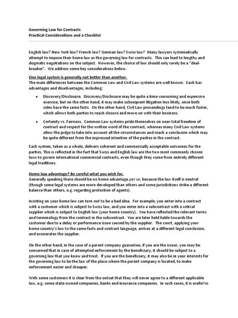 Governing Law For Contracts Pdf Arbitration Private Law