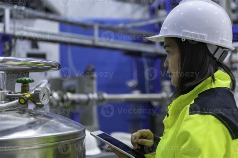 Asian Engineer Working At Operating Hallthailand People Wear Helmet Workhe Worked With