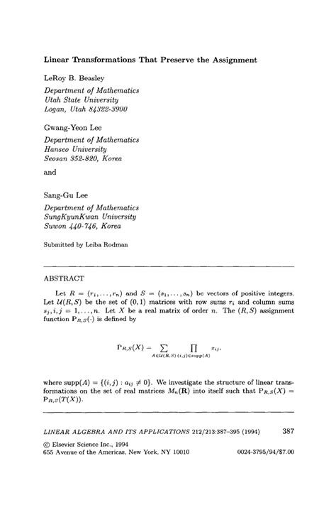 pdf linear transformations that preserve the assignment