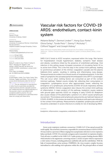 Pdf Vascular Risk Factors For Covid 19 Ards Endothelium Contact