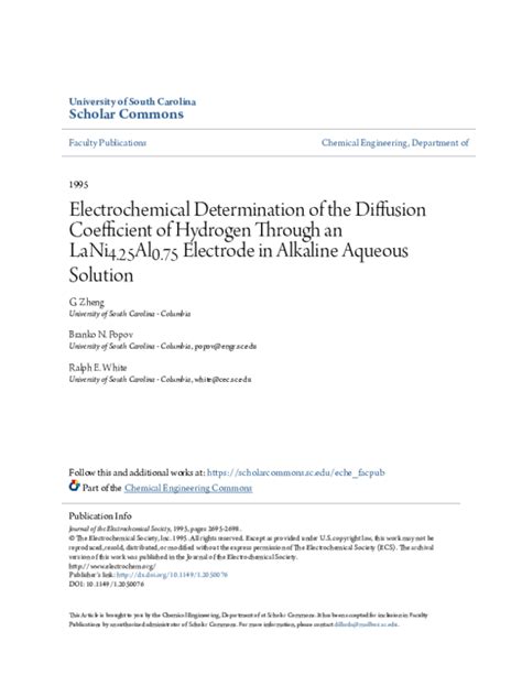 Pdf Electrochemical Determination Of The Diffusion Coefficient Of
