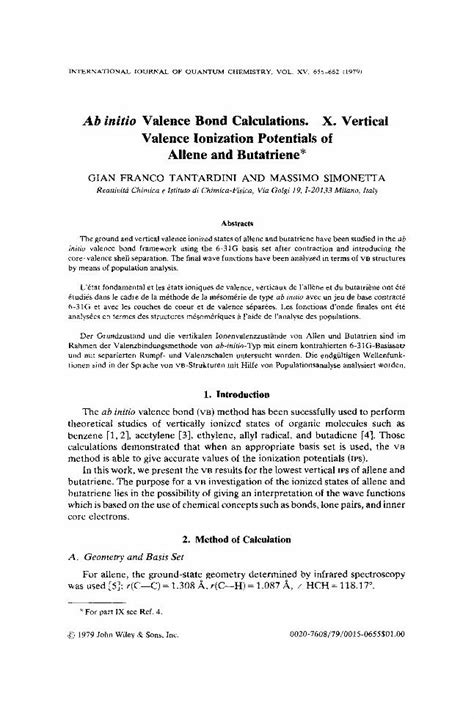 Pdf Ab Initio Valence Bond Calculations X Vertical Valence