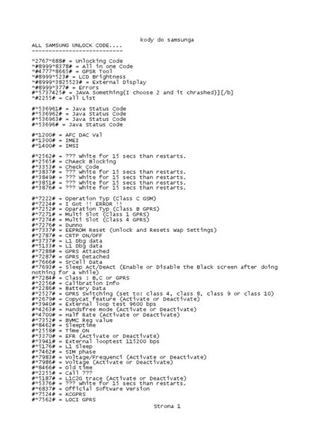 All Samsung Unlock Code Pdf All Samsung Unlock Code Pdf