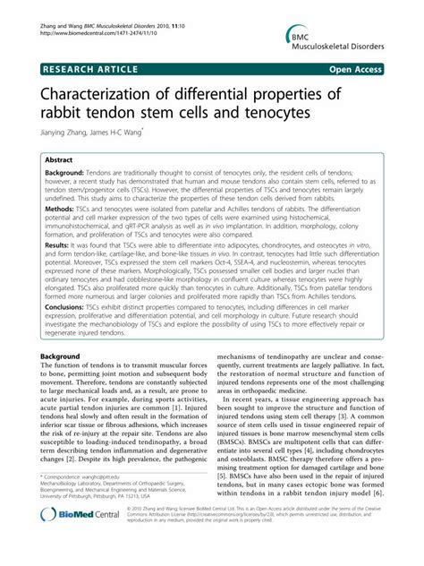 Pdf Characterizing Tendon Stem Cells As A Distinct Population In