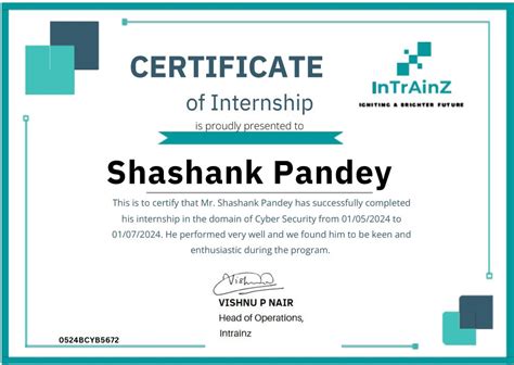 Shashank Pandey On Linkedin Cybersecurity Internship