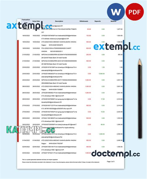 Sample India HDFC Bank Statement Word And PDF Template Pages Download