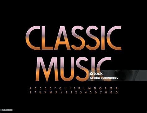 벡터 우아한 카드 클래식 음악 황금 알파벳 문자와 숫자의 집합 컴퓨터 글자에 대한 스톡 벡터 아트 및 기타 이미지 컴퓨터 글자 금 금속 오케스트라 Istock