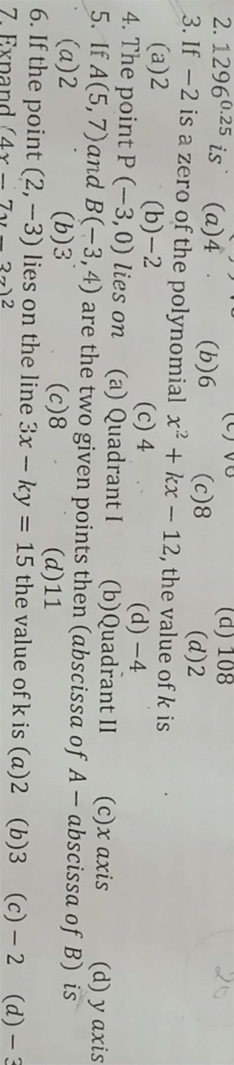 If A57 And B 34 Are The Two Given Points Then Abscissa Of A Abscis