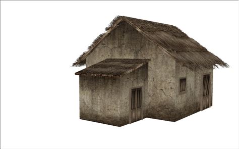 中式简陋土色茅草屋su模型 其他住宅 土木在线
