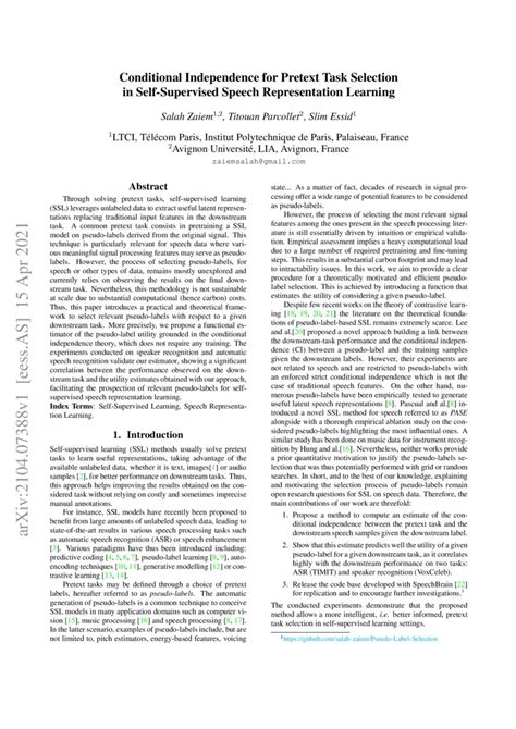 conditional independence for pretext task selection in self supervised