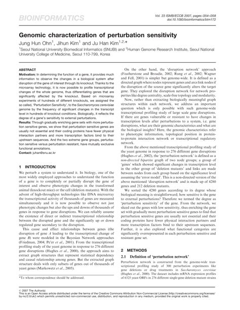 Pdf Genomic Characterization Of Perturbation Sensitivity