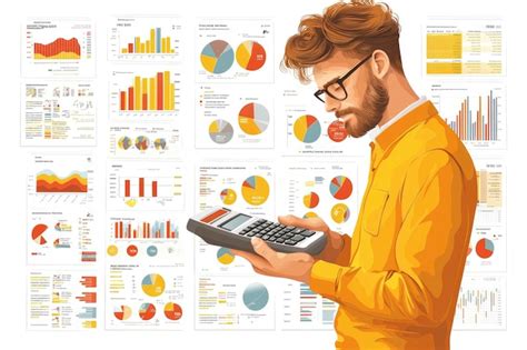 Businessman Analyzing Data With Calculator And Charts Premium Ai