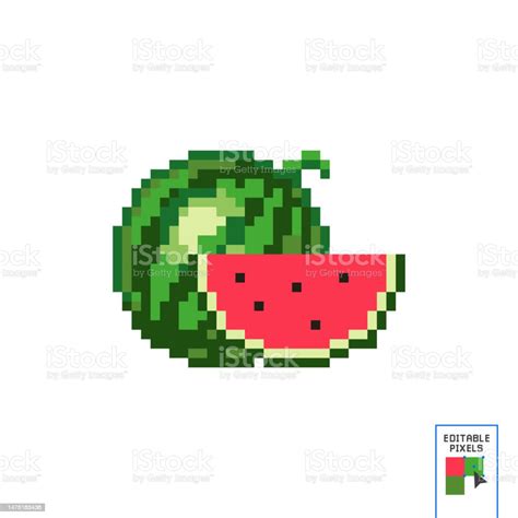 흰색 배경에 격리된 수박 수박 벡터 삽화의 픽셀 아이콘입니다 픽셀 아트에 대한 스톡 벡터 아트 및 기타 이미지 픽셀 아트