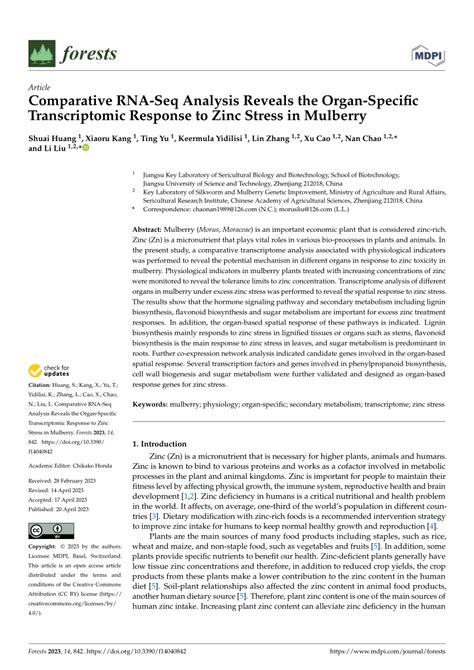 Pdf Comparative Rna Seq Analysis Reveals The Organ Specific Transcriptomic Response To Zinc