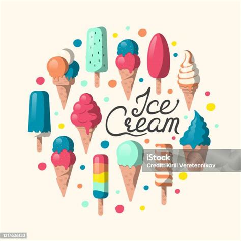 문자와 다채로운 아이스크림 테두리 여름 파티 템플릿입니다 차가운 요구르트 캐러멜 디저트와 육즙 배경 귀여운에 대한 스톡 벡터