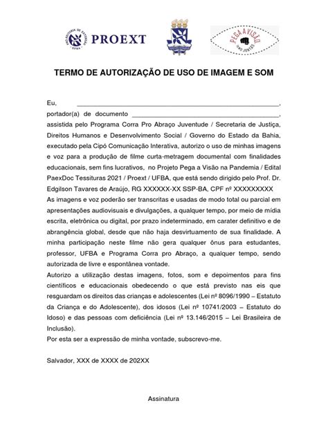 Modelo De Termo De Autorizao De Uso De Imagem E Som Pdf