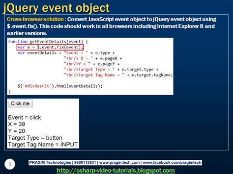 Sql Server Net And C Video Tutorial Jquery Event Object