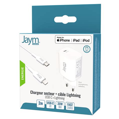 Pack Chargeur Secteur Rapide Usb C W Pd Cable Usb C Vers Lightning Mfi M Blancs Jaym