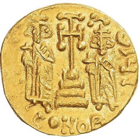 Constantine Iv Heraclius And Tiberius Solidus 668 685 Constantinople Gold