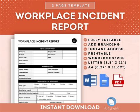 Workplace Incident Report Form Template Workplace Accident Report Form