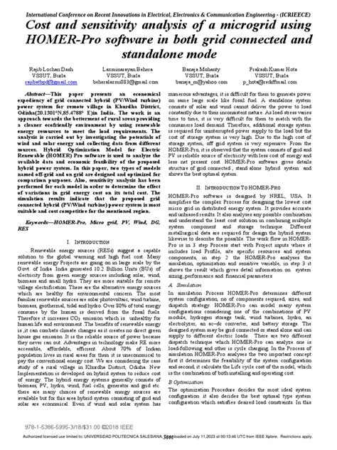 Cost And Sensitivity Analysis Of A Microgrid Using Homer Pro Software