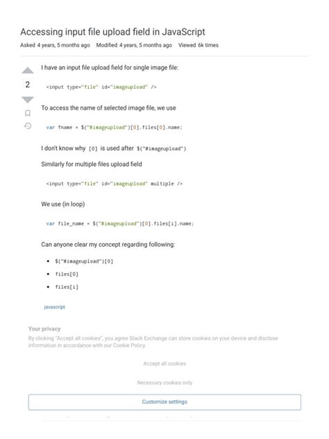 Accessing Input File Upload Field In Javascript Stack Overflow Pdf