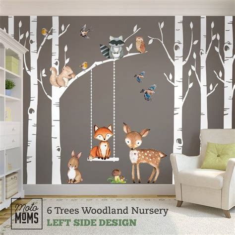 Woodland Nursery Wall Decor Birch Trees Fox Friends Fox Deer Owl Squirrel Bunny Raccoon
