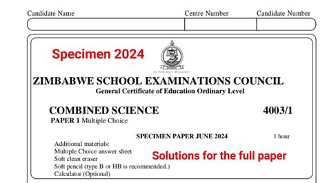 Zimsec Specimen 2024 Combined Science Paper 1 Solutions Youtube