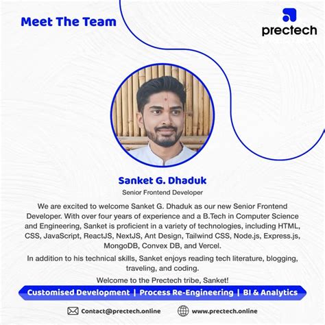 prectech on linkedin meet the team sanket g dhaduk position senior