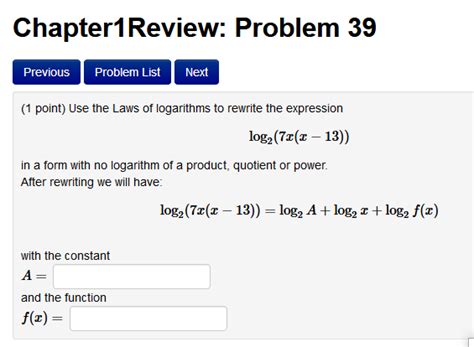 Solved Use The Laws Of Logarithms To Rewrite The Expression Chegg Com