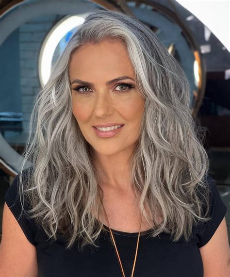 Gray Brown Tousled Waves Silver Grey Hair Long Gray Hair Silver Hair