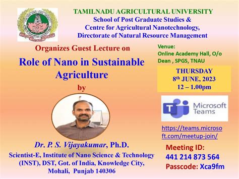 Guest Lecture On “role Of Nano In Sustainable Agriculture” School Of