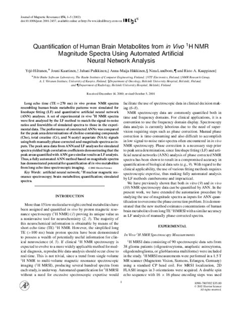 Pdf Quantification Of Human Brain Metabolites From In Vivo1h Nmr Magnitude Spectra Using