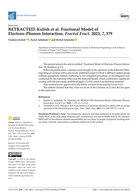 Pdf Retracted Kulish Et Al Fractional Model Of Electronphonon