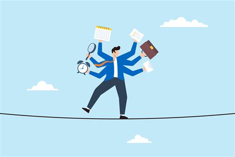 Businessman Juggling Multiple Tasks Balancing On Tightrope Concept Multitasking Challenges