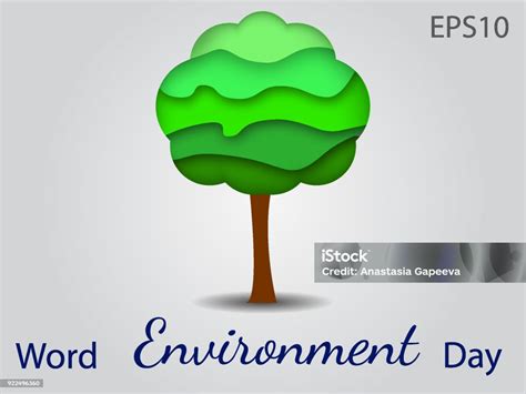 3 차원 종이 단어 환경 하루 벡터 일러스트 레이 션에 환경 친화적인 디자인을 잘라 그림자와 함께 종이 조각 레이어 트리 개념에 대한 스톡 벡터 아트 및 기타 이미지