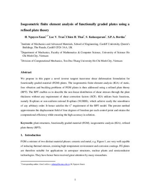 Pdf Isogeometric Finite Element Analysis Of Functionally Graded