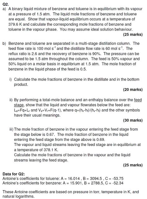 Solved Q2 a) A binary liquid mixture of benzene and toluene | Chegg.com